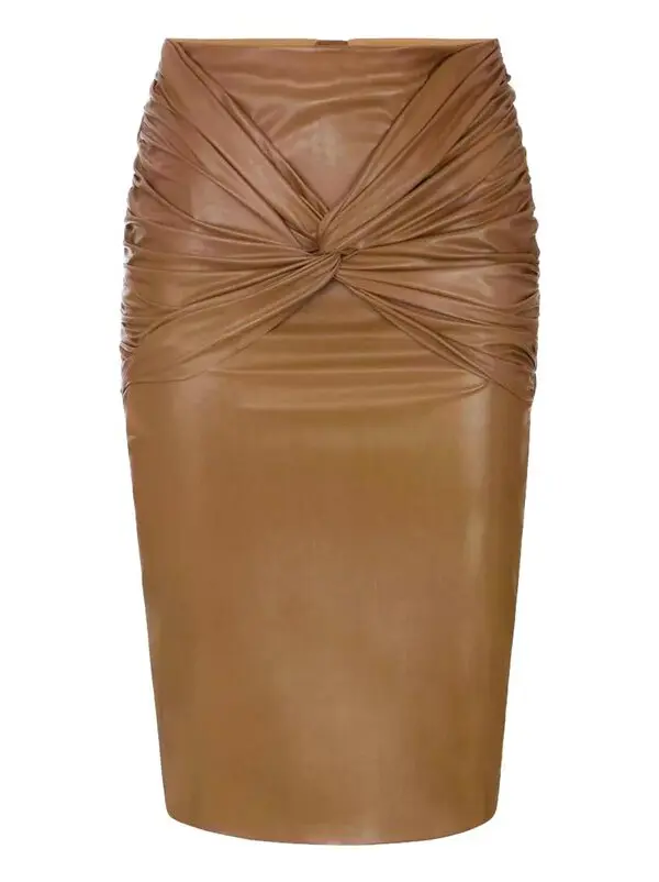 Elisabetta Franchi Draped Faux Leather Midi Skirt - Brown