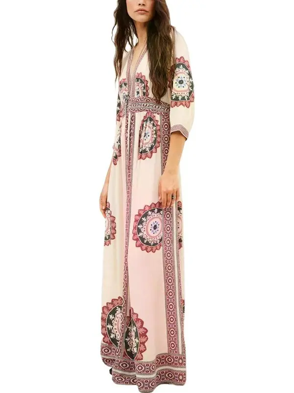 Ba&sh Maxi Dress With Geometric Print And V-neck - White