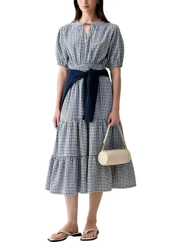 Barbour Ashwell Gingham Check Tiered Midi Dress - Blue