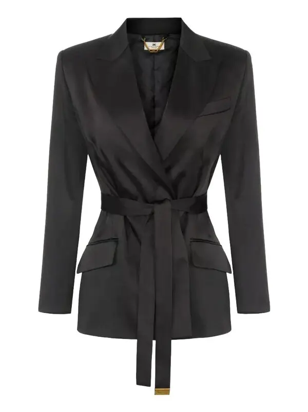 Elisabetta Franchi Stretch Satin Belted Jacket - Black
