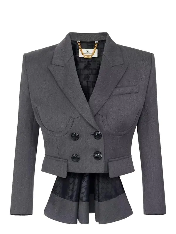 Elisabetta Franchi Cool Wool Cropped Jacket With Tailed Design - Grey