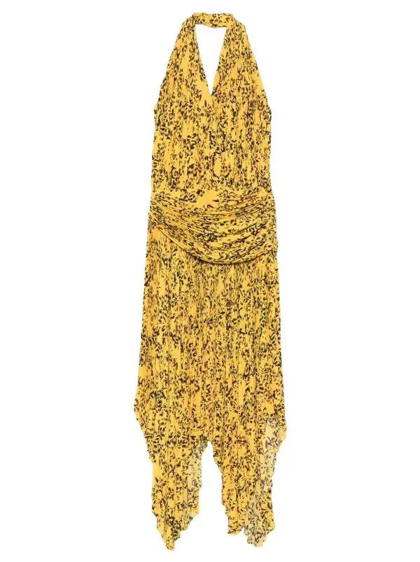 Proenza Schouler Paulina Floral-print Pleated Halterneck Dress - Yellow