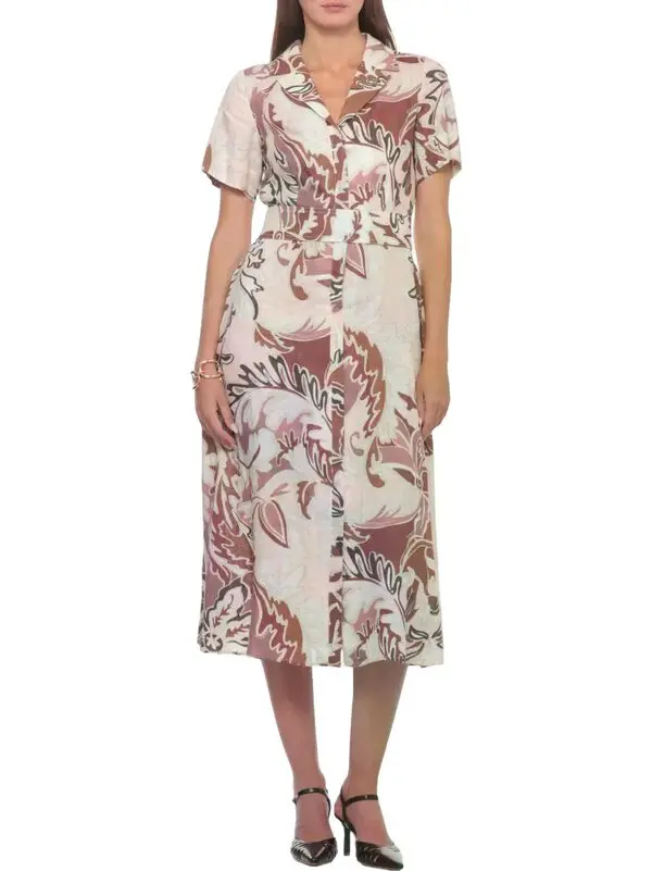 Marella Printed Belted Midi Dress - Pink