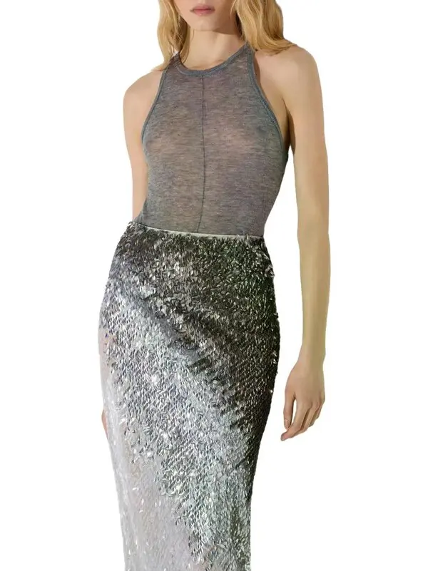Elisabetta Franchi Wool Ribbed Racerback Top - Grey