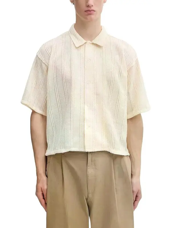 BEAMS Stripe-knit Short-sleeved Shirt - Neutrals