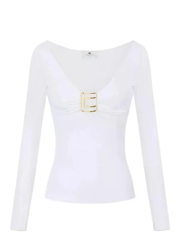 Elisabetta Franchi Jersey Top With Jewel Logo Detail - White