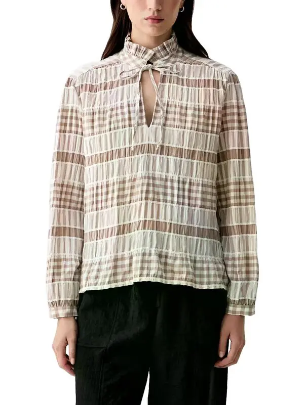 Barbour Hinton Gingham Ruffled High Neck Blouse - Neutrals