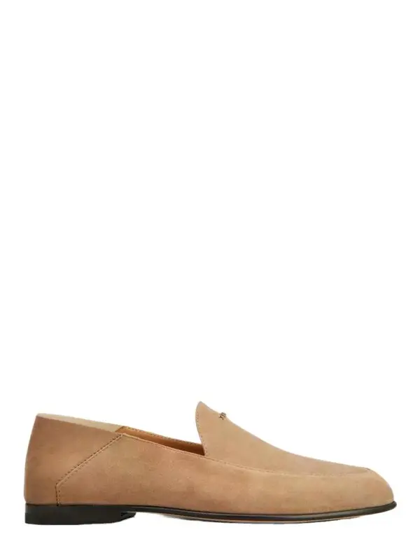 TOD'S Suede Mule Loafers With Metal Logo Detail - Neutrals