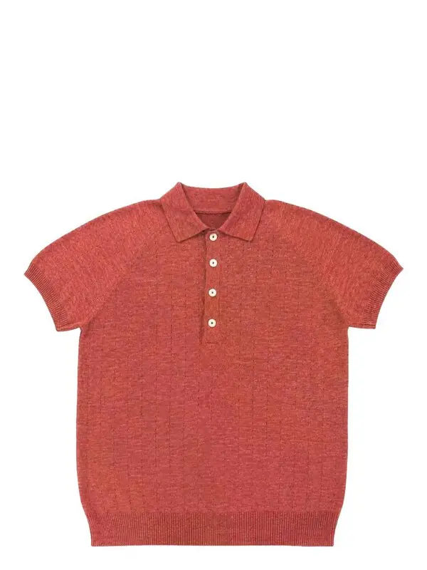 GRAN SASSO Pointelle Knit Raglan Sleeve Polo Shirt - Red