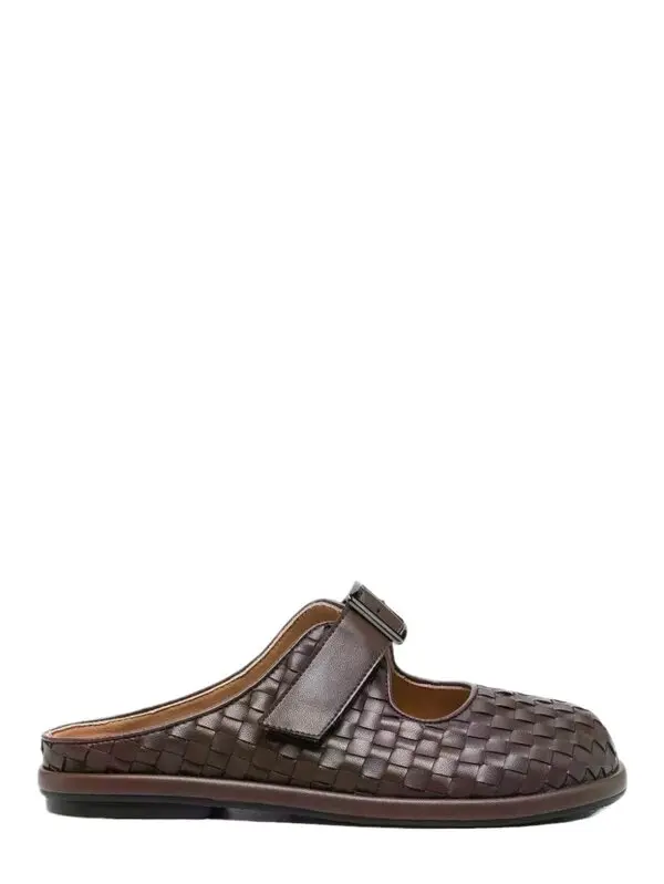 SERGIO MORETTI FIRENZE Woven Leather Buckle Slippers - Brown