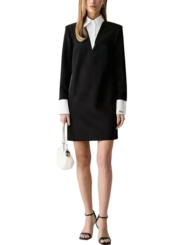Karl Lagerfeld Contrast Collar V-neck Mini Dress - Black