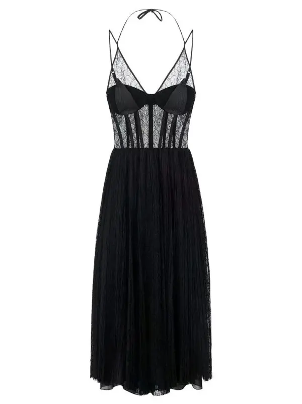Elisabetta Franchi Midi Dress In Floral Lace With Bustier Top - Black