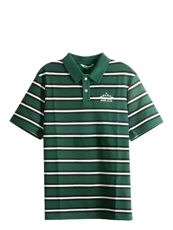 MALBON Fairway Bass Club Striped Short-sleeve Polo Shirt - Green