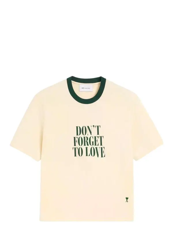 AMI Paris Don't Forget To Love" Printed Cotton T-shirt - Neutrals