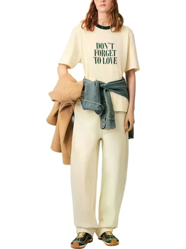 AMI Paris Don't Forget To Love" Printed Cotton T-shirt - Neutrals