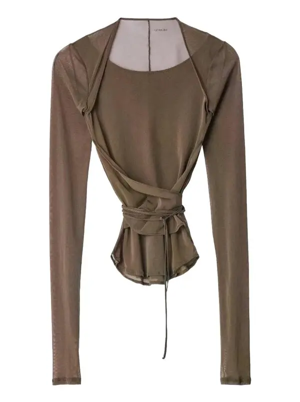 LEMAIRE Ballerina Wrap Top In Mesh Jersey - Brown
