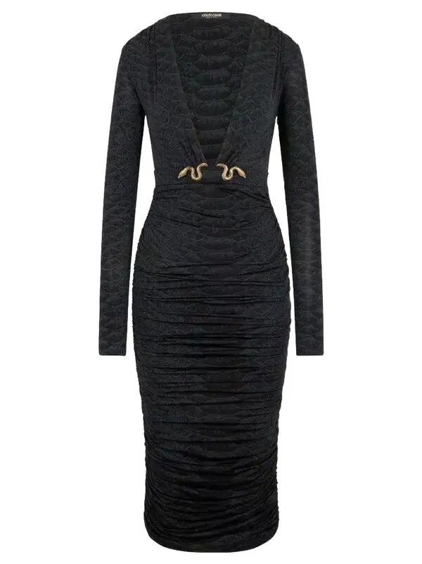 Roberto Cavalli Snake-detail Midi Dress - Black