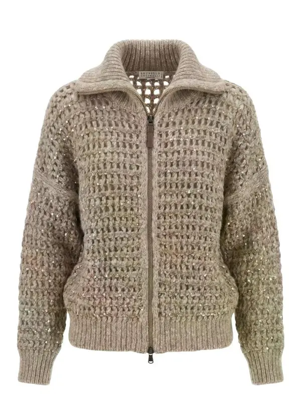 Brunello Cucinelli Sequin-embellished Open-knit Cardigan - Neutrals