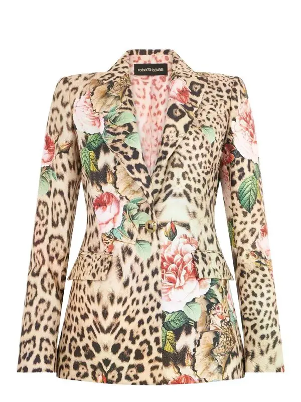 Roberto Cavalli Leopard And Floral Print Blazer - Neutrals