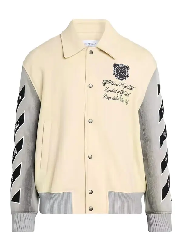 Off-White Varsity Jacket With Embroidered Logo - Neutrals