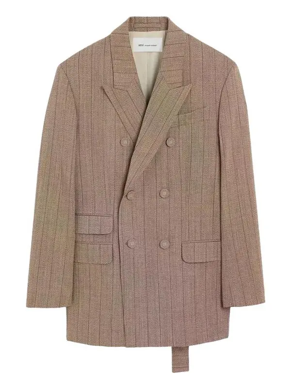 AMI Paris Double-breasted Striped Wool Blazer - Brown