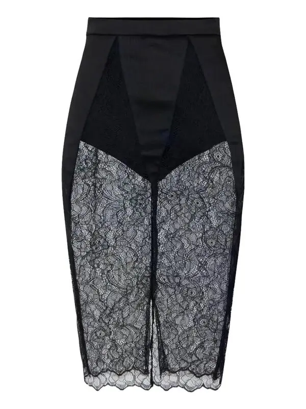 Elisabetta Franchi Lace-panelled Satin Midi Pencil Skirt - Black