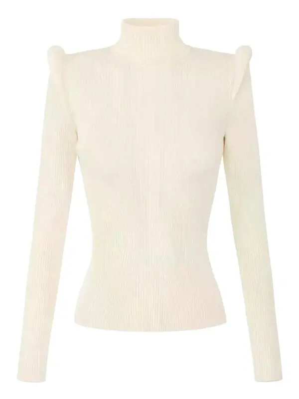Elisabetta Franchi Knit Turtleneck Top With Padded Shoulders - Neutrals