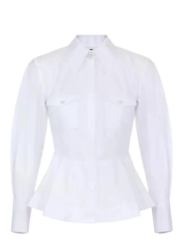 Elisabetta Franchi Cotton Poplin Shirt With Voluminous Sleeves And Flounce - White