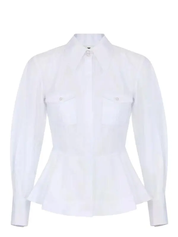 Elisabetta Franchi Cotton Poplin Shirt With Voluminous Sleeves And Flounce - White