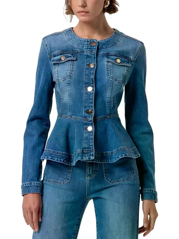 FRACOMINA Peplum Denim Jacket - Blue