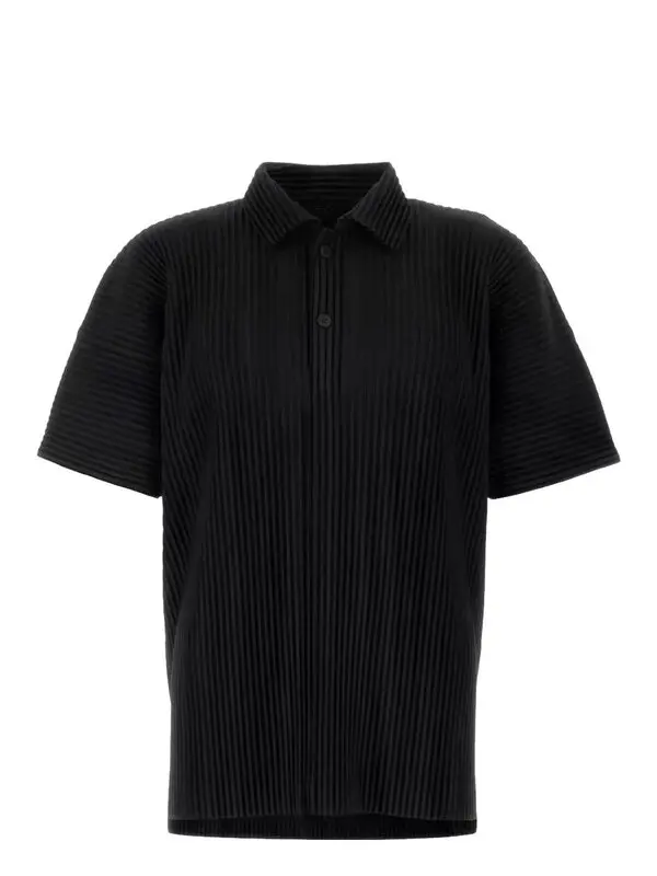 Issey Miyake Pleated Polo Shirt - Black