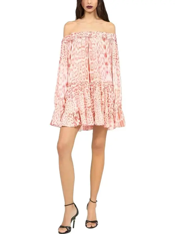 Roberto Cavalli Jaguar Print Off-shoulder Mini Dress - Pink