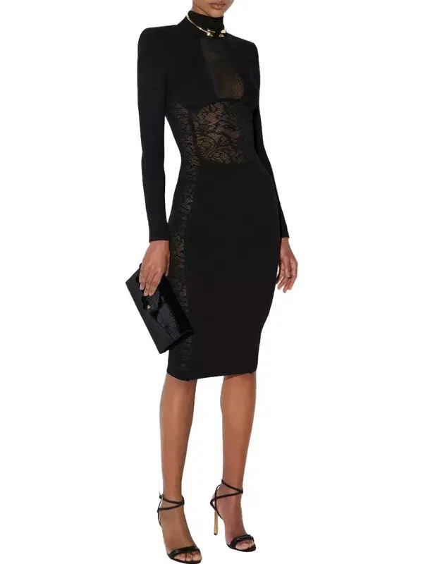 Elisabetta Franchi Lace-panelled Mesh-insert Knit Dress - Black
