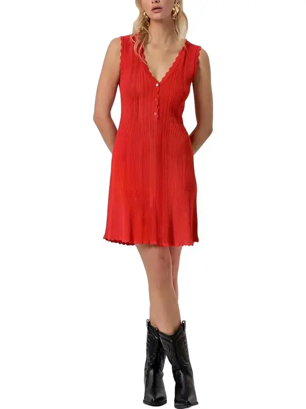 FRACOMINA Scallop-edge Pointelle-knit Dress - Red