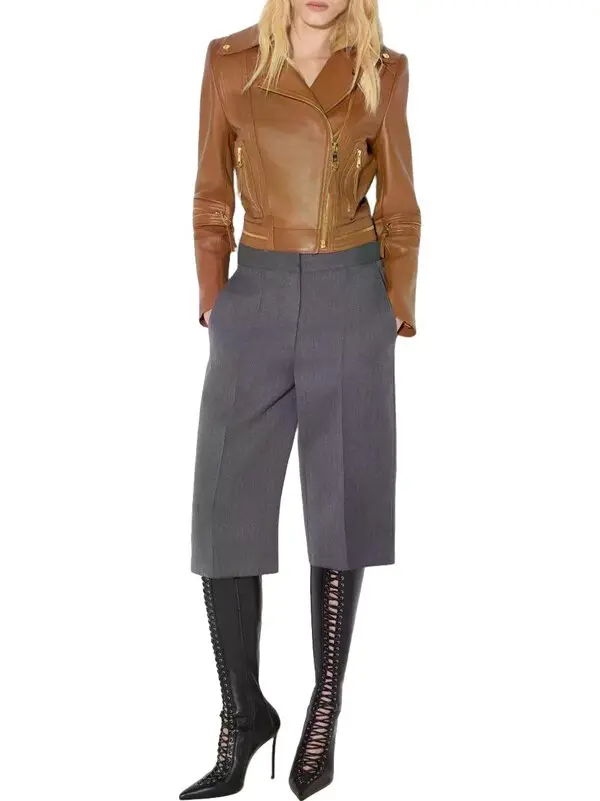 Elisabetta Franchi Leather Biker Jacket - Brown