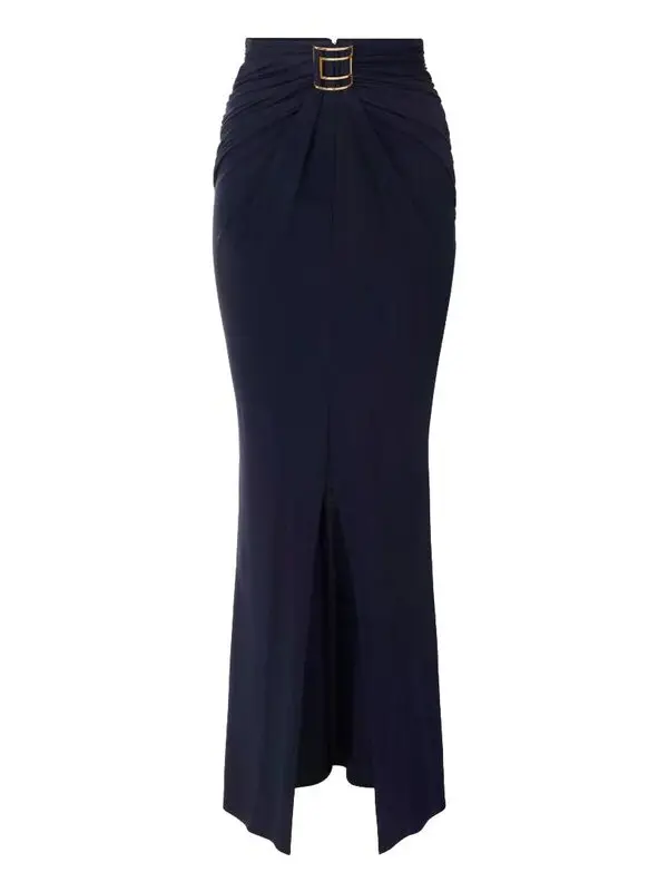 Elisabetta Franchi Draped Crêpe Jersey Maxi Skirt With Jewel Logo - Blue
