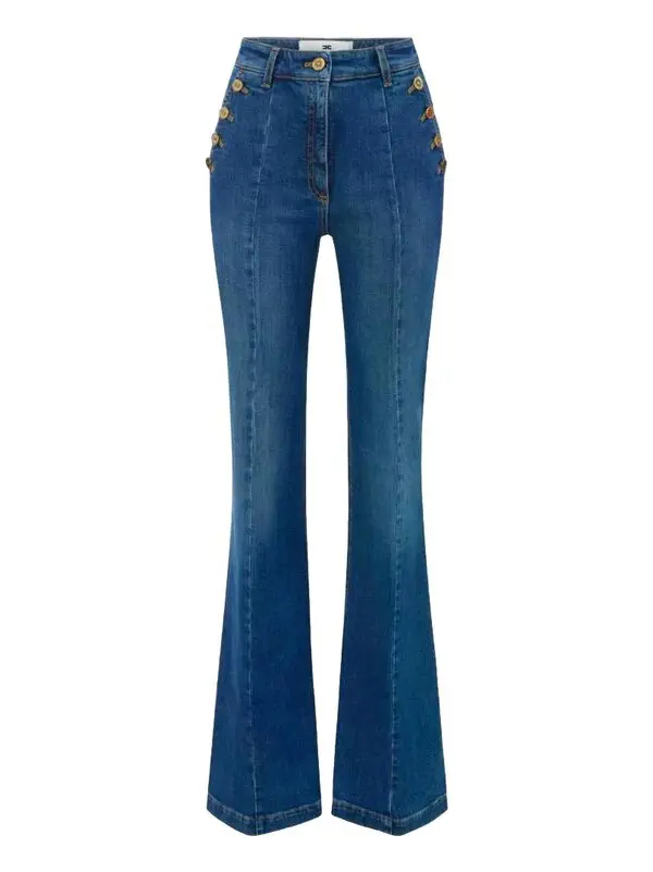 Elisabetta Franchi Palazzo Jeans With Button Detail - Blue