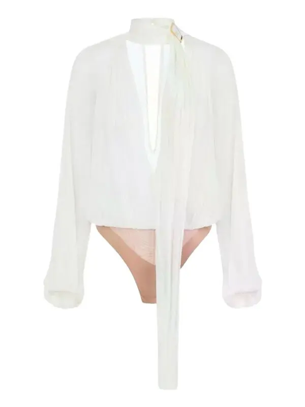 Elisabetta Franchi Bodysuit In Crepon Fabric With Sash Accent - White