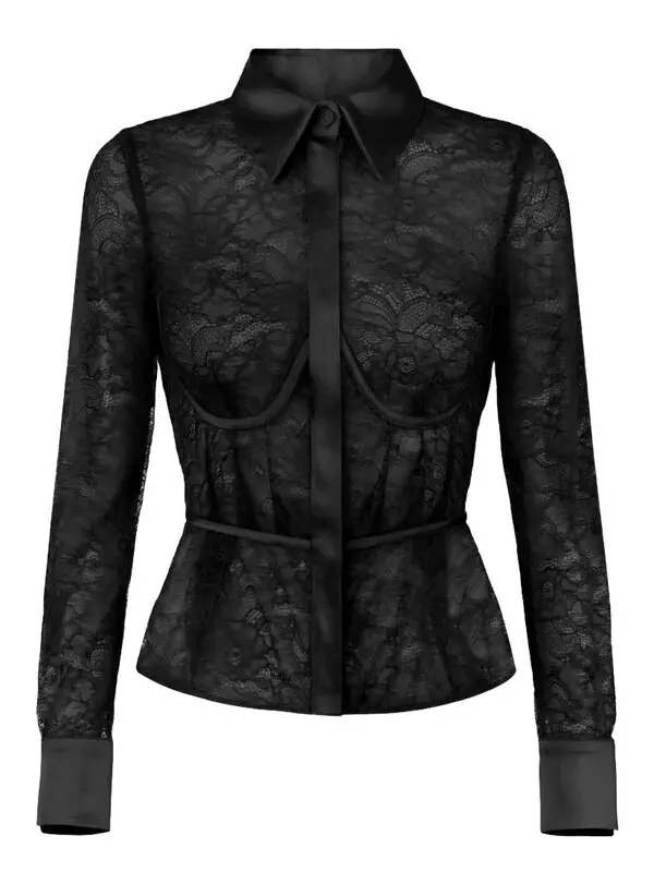 Elisabetta Franchi Lace Bustier Shirt - Black