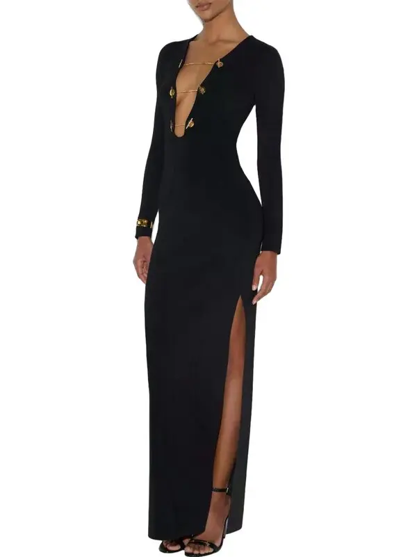 Elisabetta Franchi Knit Dress With Jewel Chains - Black