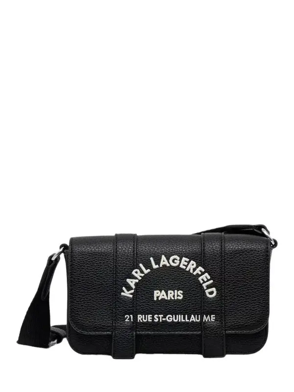 Karl Lagerfeld Logo-embroidered Pebbled Crossbody Bag - Black