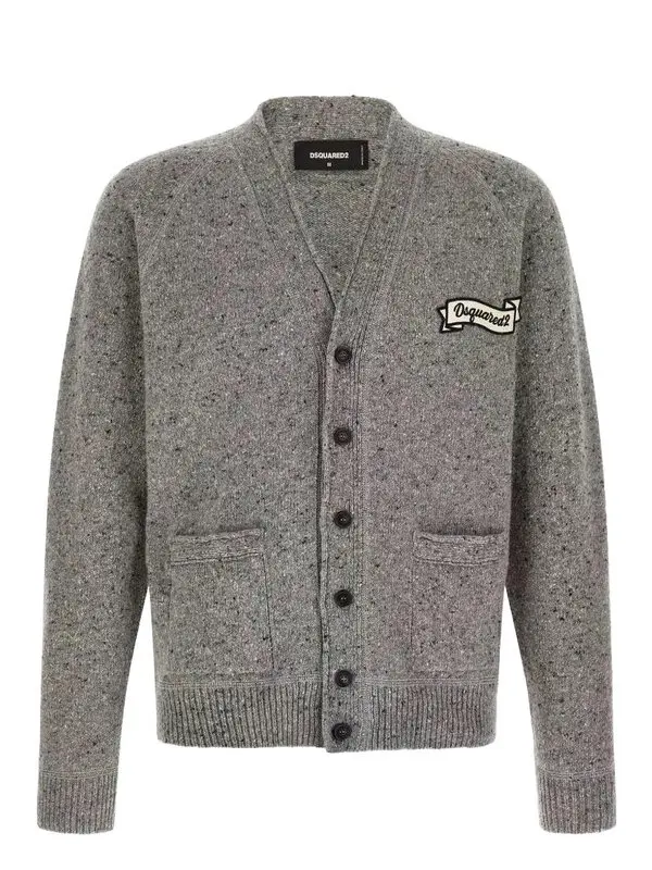 Dsquared2 Knitted V-neck Cardigan With Logo Detail - Grey
