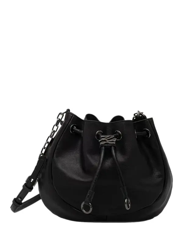 Karl Lagerfeld Logo Plaque Drawstring Bucket Bag - Black