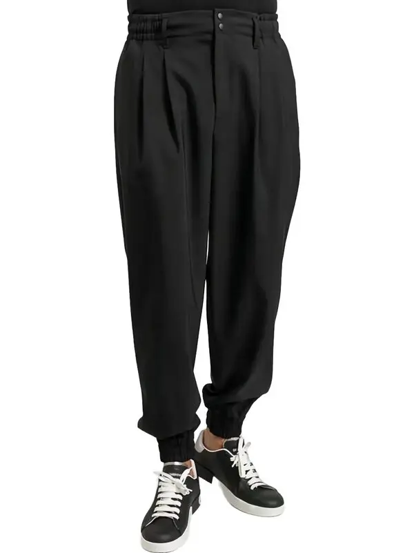 Dolce & Gabbana Pleated Elasticated Hem Trousers - Black