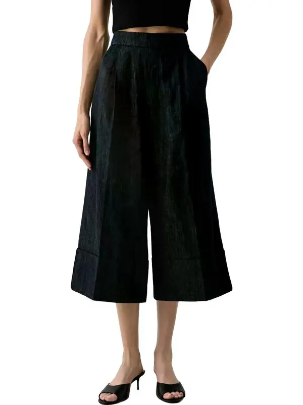 BENETTON Cropped Wide-leg Jeans With Turn-up Cuffs - Blue