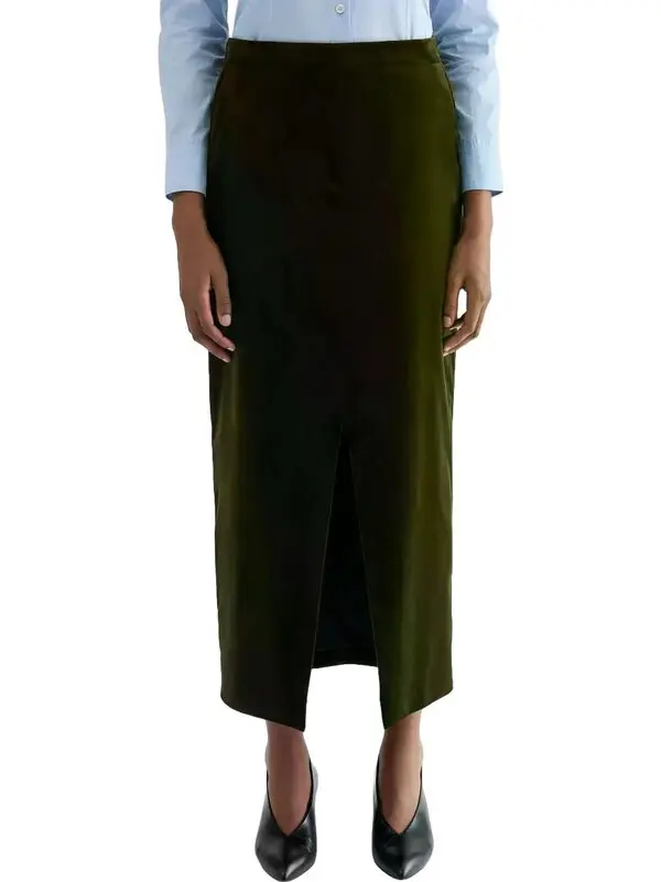 JIL SANDER Velvet Midi Skirt With Front Slit - Green