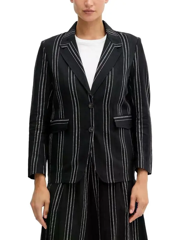 BENETTON Pinstripe Pattern Notched Lapels Blazer - Black