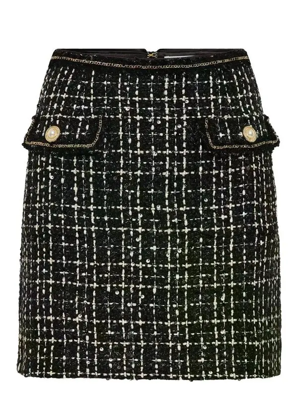 Rebecca Vallance Tweed Sequin Embellished Skirt - Black
