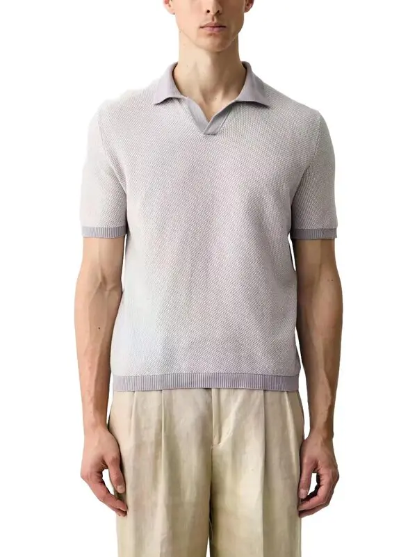 BENETTON Textured-knit Short-sleeved Polo-collar T-shirt - Grey