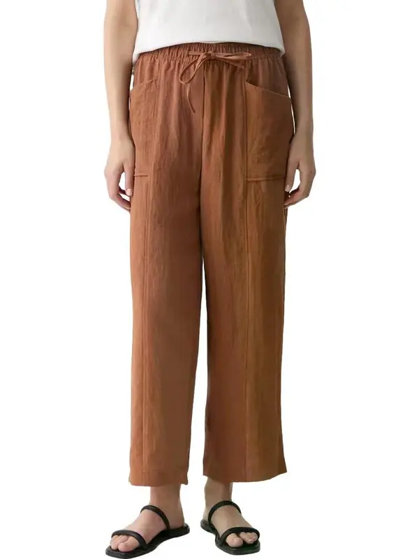 BENETTON Drawstring Waist Straight-leg Cropped Trousers - Brown